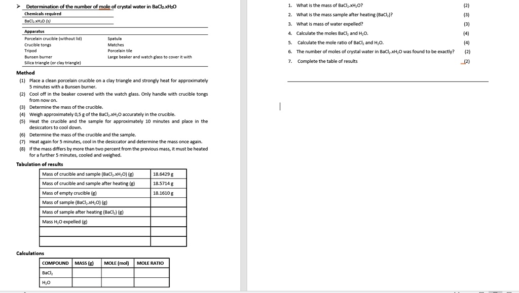 Determination of the number of mole of crystal water in...