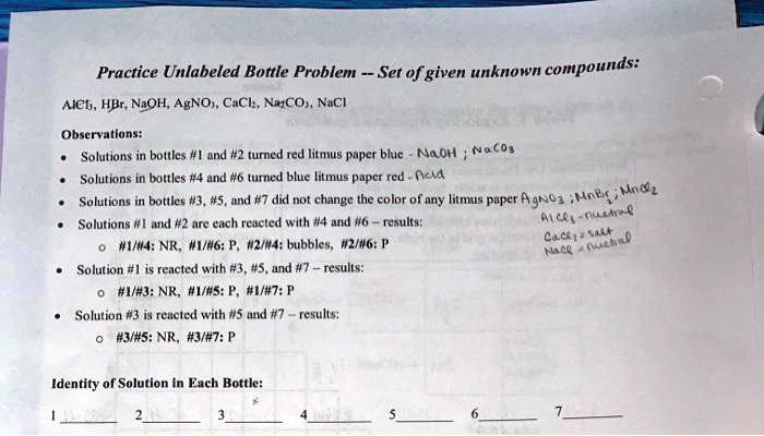 SOLVED: Practice Unlabeled Bottle Problem Set of given unknown ...