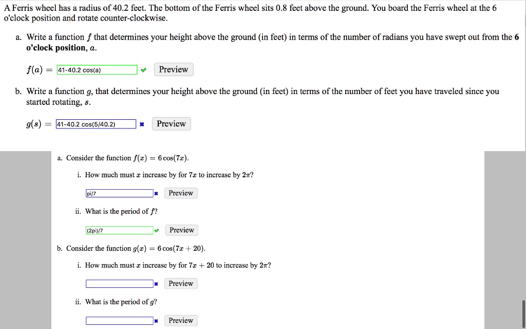 Solved A Ferris Wheel Has A Radius Of 40 2 Feet The Bottom Of The