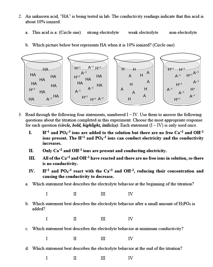 SOLVED:An unknown acid; *HA" is being tested in lab The conductivity ...