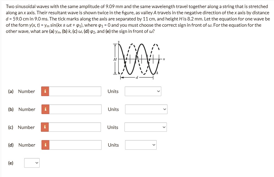 two sinusoidal waves with the same amplitude of 09 mm and the same wavelength travel together ...