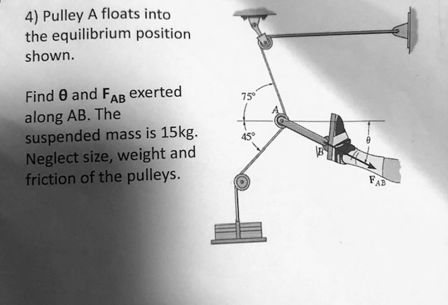 SOLVED: 4Pulley A floats into the equilibrium position shown. Find and ...
