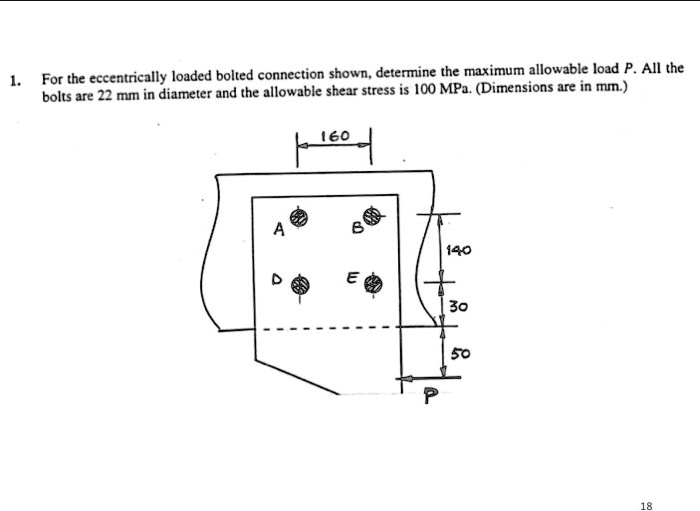 For the eccentrically loaded bolted connection shown, determine the ...