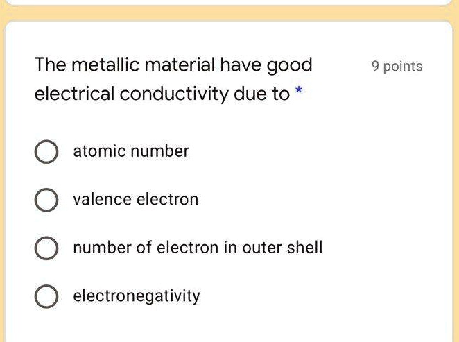 The metallic material have good electrical conductivity due to * atomic ...