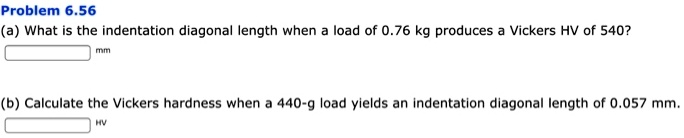 Problem 6.56 (a) What is the indentation diagonal length when a load of ...
