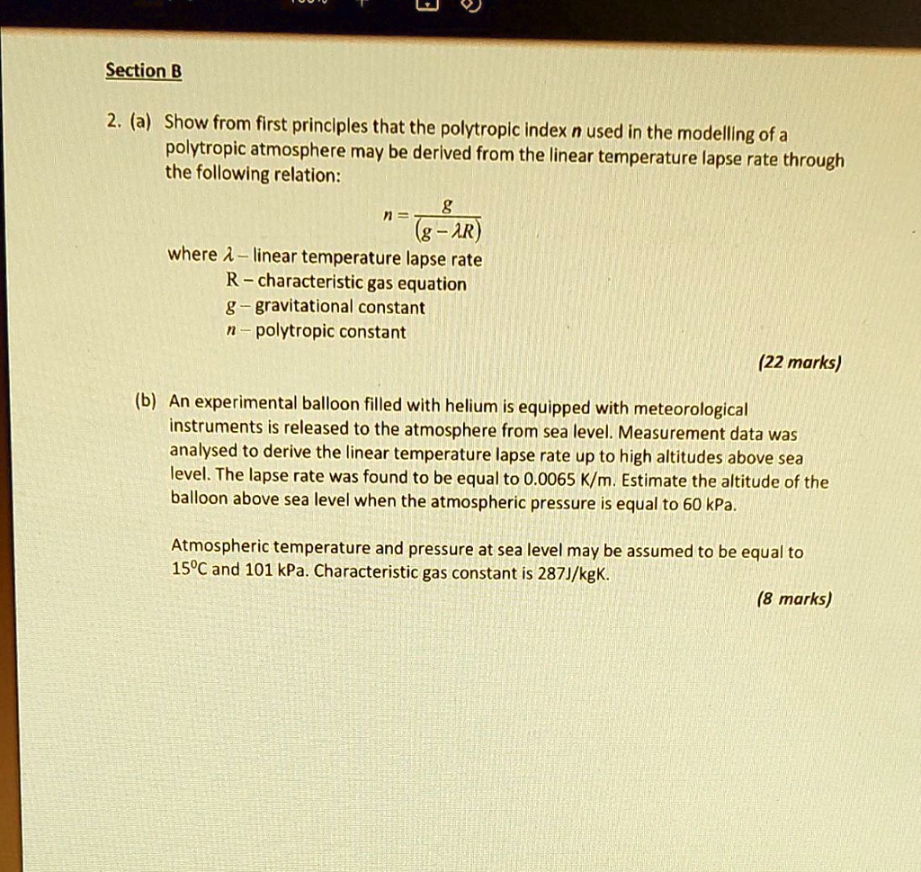 section b 2a show from first princlples that the polytropic index n ...