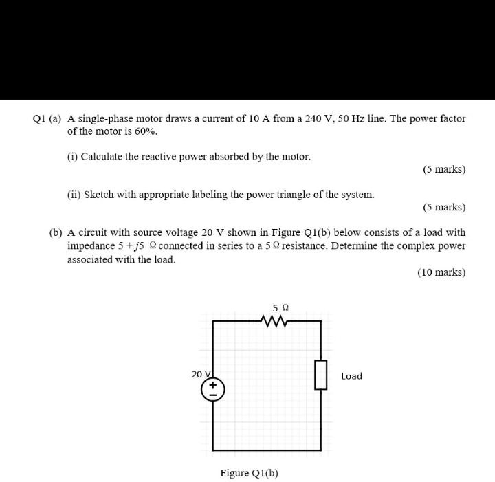 SOLVED: a. A single-phase motor draws a current of 10 A from a 240 V ...