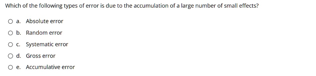 SOLVED: Which of the following types of error is due to the ...