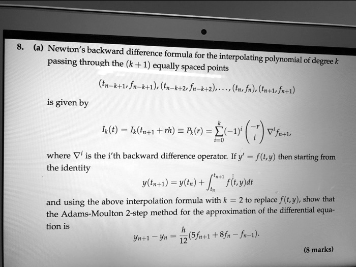 Solved Newtons Backward Difference Formula For The Interpolating