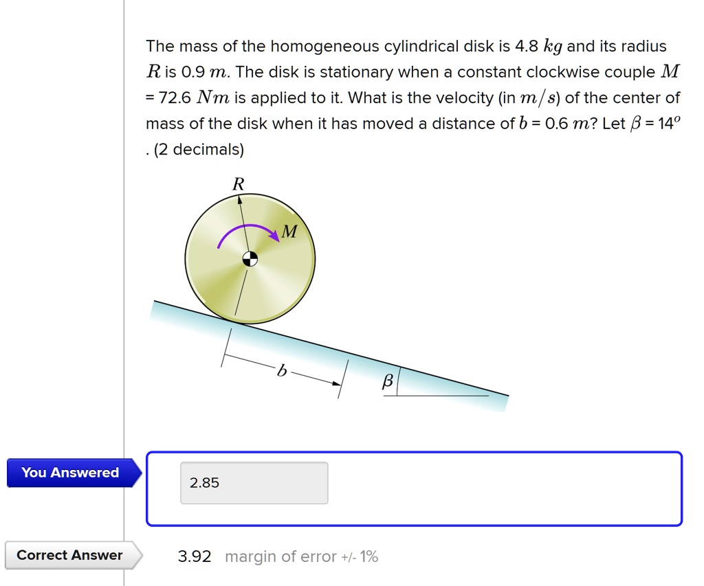 the mass of the homogeneous cylindrical disk is 48 kg and its radius r ...