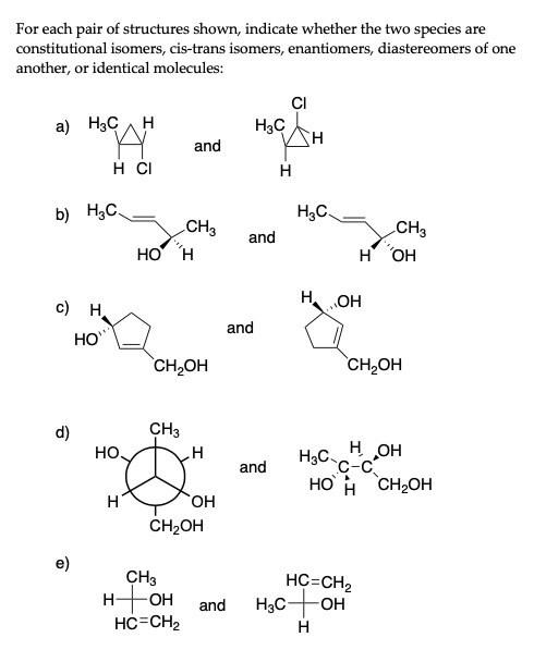 for each pair of structures shown indicate whether the two species are constitutional isomers ...