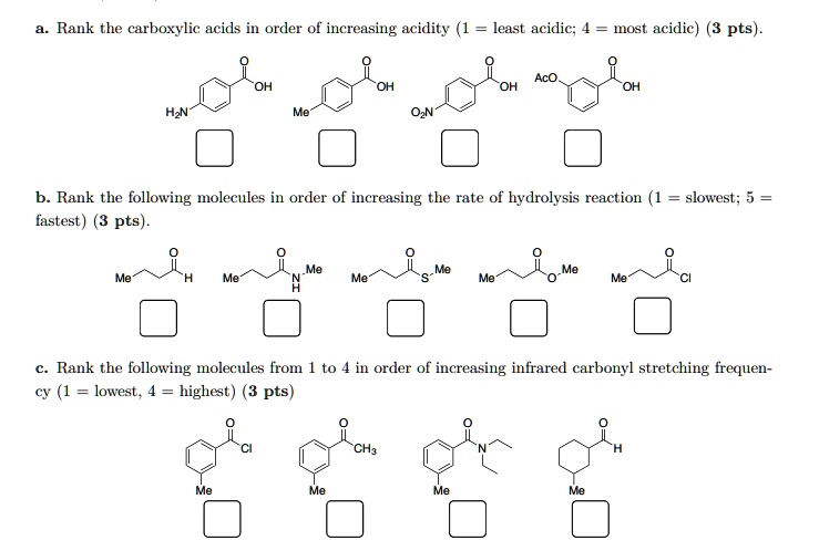 SOLVED: Rank the carboxylic acids in order of increasing acidity (least acidic; most acidic) 3 ...