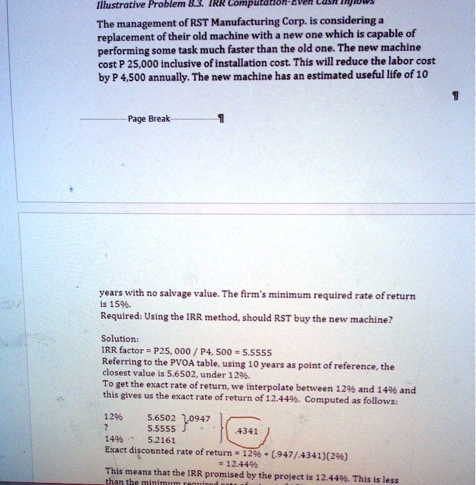 Illustrative Problem 8.3. IRR Computation-Even Cash Inflows The ...