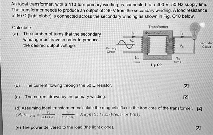 SOLVED: Texts: An ideal transformer, with a 110-turn primary winding, is connected to a 400 V ...