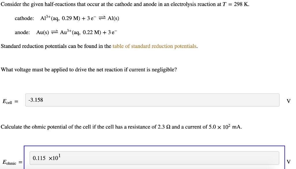 SOLVED: Consider the given half-reactions that occur at the cathode and ...