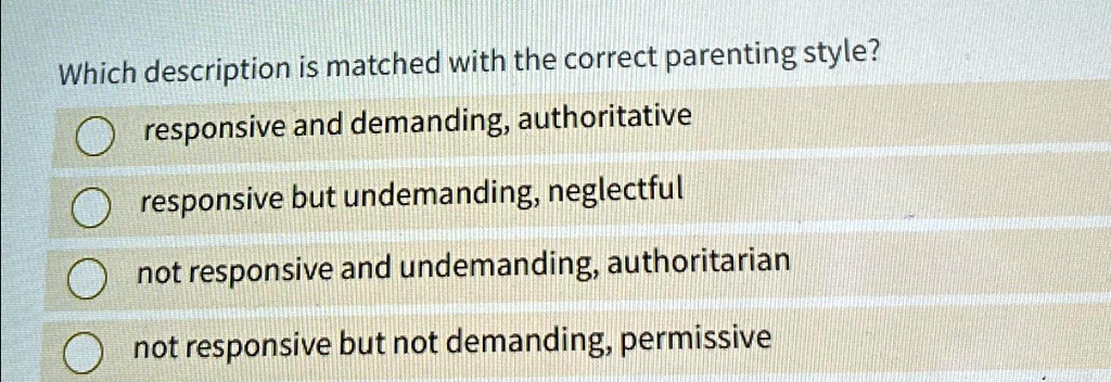 SOLVED: Which description is matched with the correct parenting style ...