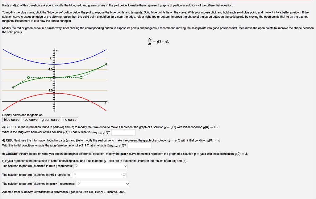texts parts c d e of this question ask you to modify the blue red and green curves in the plot ...