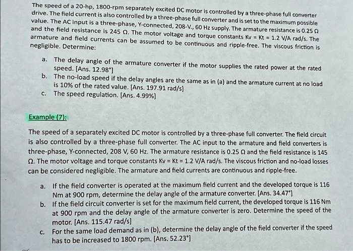 SOLVED: The speed of a 20-hp, 1800-rpm separately excited DC motor is ...