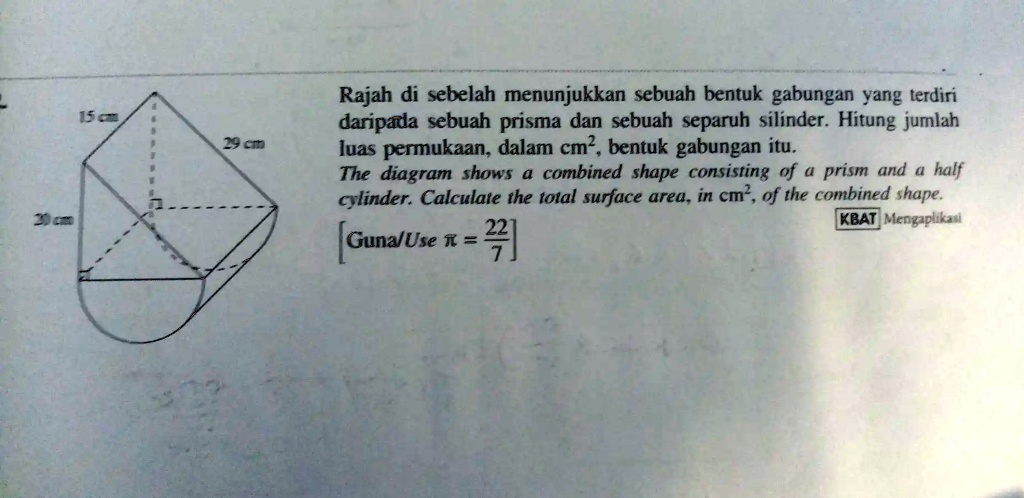SOLVED: The diagram shows a combined shape consisting of a prism and a ...