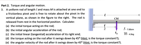 Part 2. Torque and angular motion. 3. A uniform rod of length / and ...