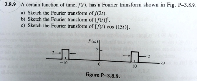 SOLVED: 3.8.9 A certain function of time, f(t), has a Fourier transform shown in Fig. P-3.8.9. a ...