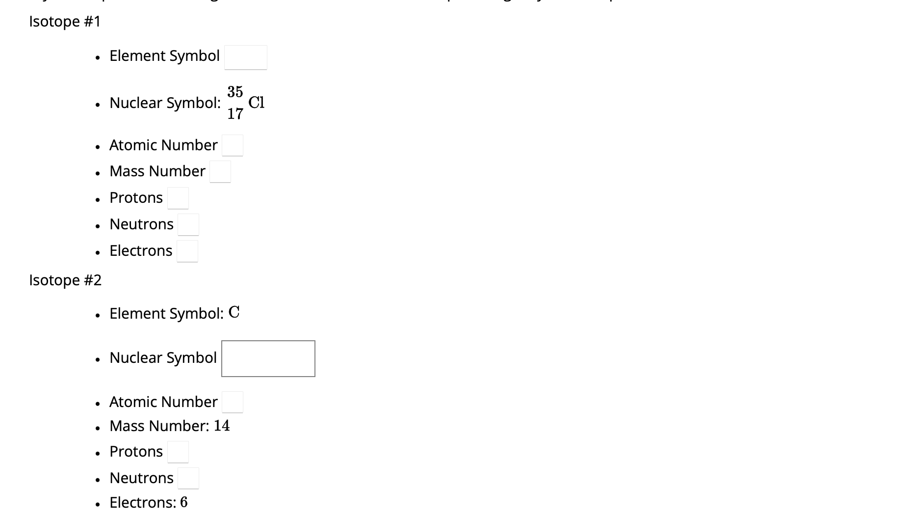 Solved Isotope 1 Element Symbol Nuclear Symbol 17 35cl Atomic