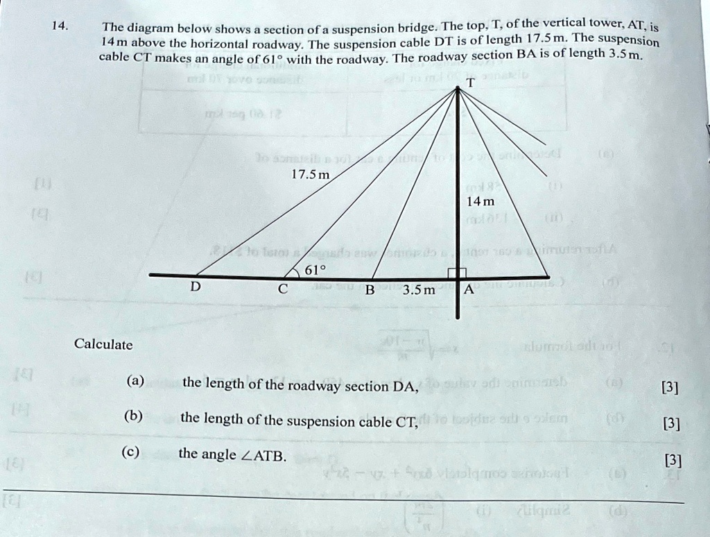 14. The diagram below shows a section of a suspension bridge. The top ...