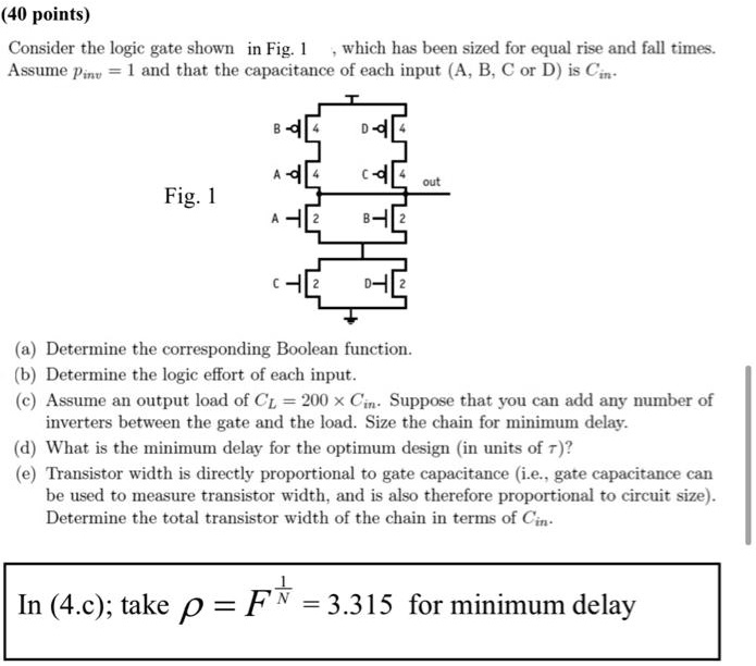 Text: (40 points) Consider the logic gate shown in Fig; which has been sized for equal rise and ...