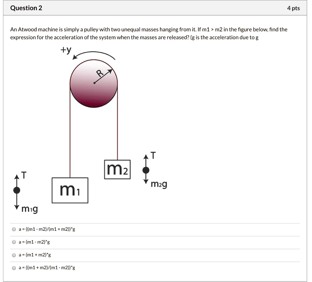 SOLVED: An Atwood machine is simply a pulley with two unequal masses ...