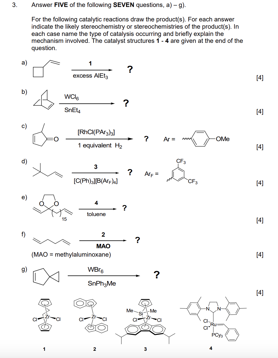 3. Answer FIVE of the following SEVEN questions, a) -g ). For the ...