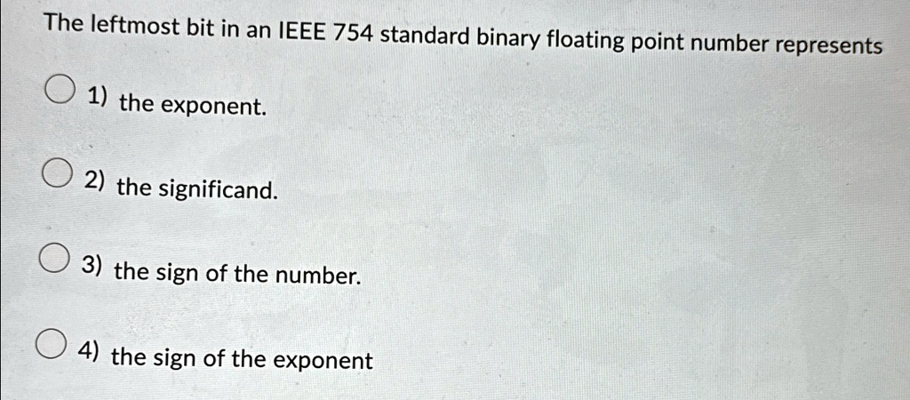 The leftmost bit in an IEEE 754 standard binary floating point number ...