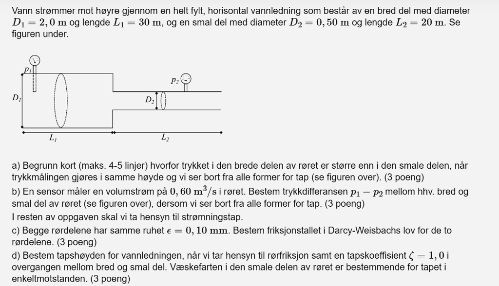 SOLVED: Water flows to the right through a completely filled, horizontal water pipe consisting ...