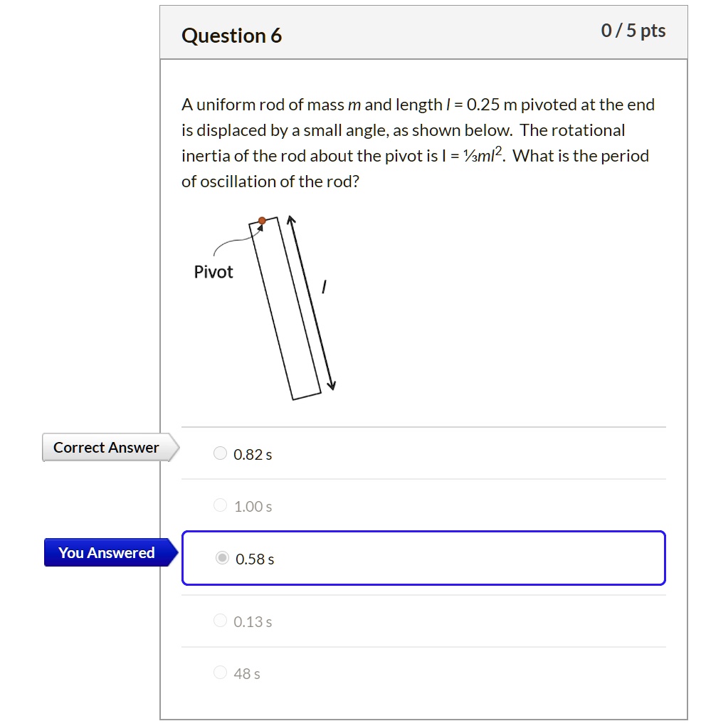 SOLVED: Question 6 0 / 5 pts A uniform rod of mass m and length 0.25 m ...