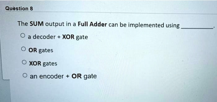 Solved Question 8 The Sum Output In A Full Adder Can Be Implemented Using A Decoder Xor Gate