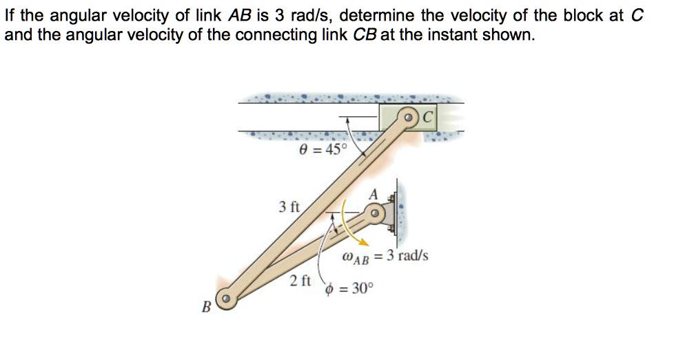 If the angular velocity of link AB is 3 rad/s, determine the velocity of the block at C and the ...