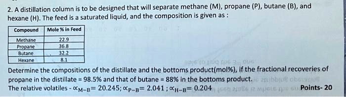 SOLVED: A distillation column is to be designed that will separate ...