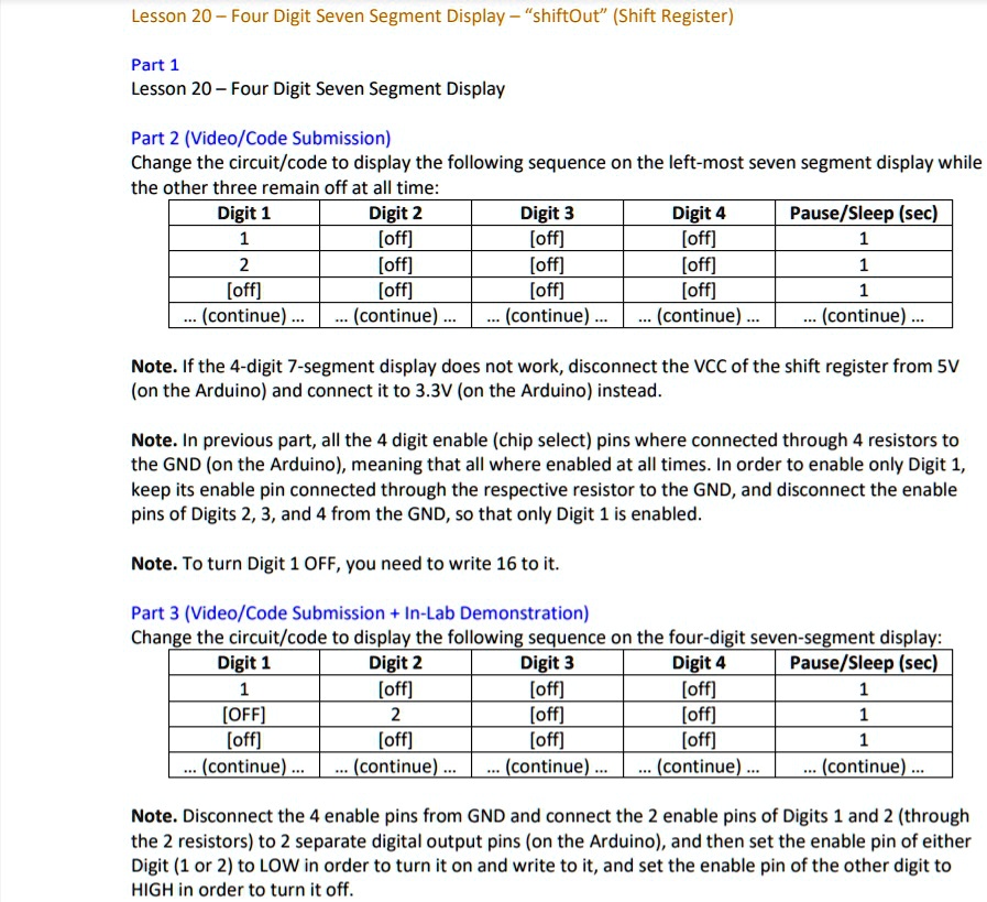 SOLVED: Arduino: Code for Part 3 - Lesson 20: Four Digit Seven Segment ...