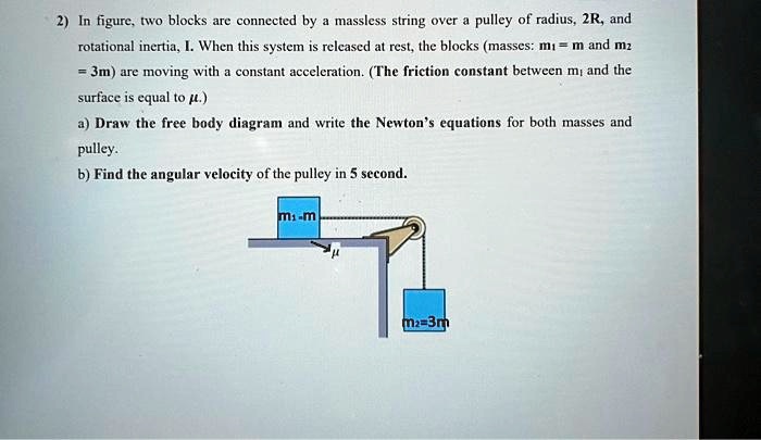 SOLVED: 2 In figure two blocks are connected by a massless string over a pulley of radius,2Rand ...