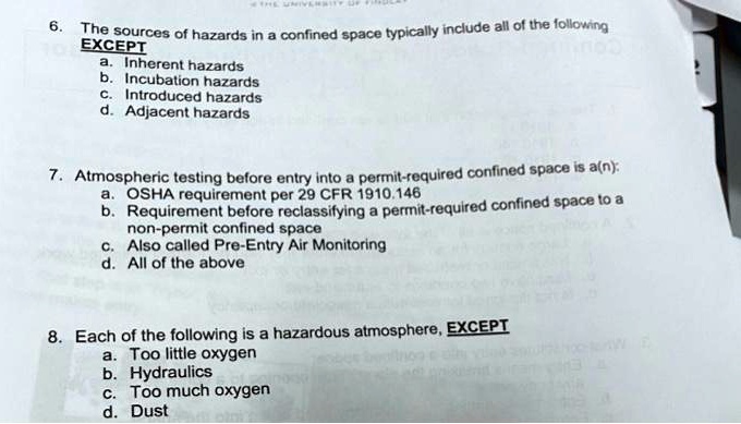 SOLVED: The sources of hazards in a confined space typically include ...