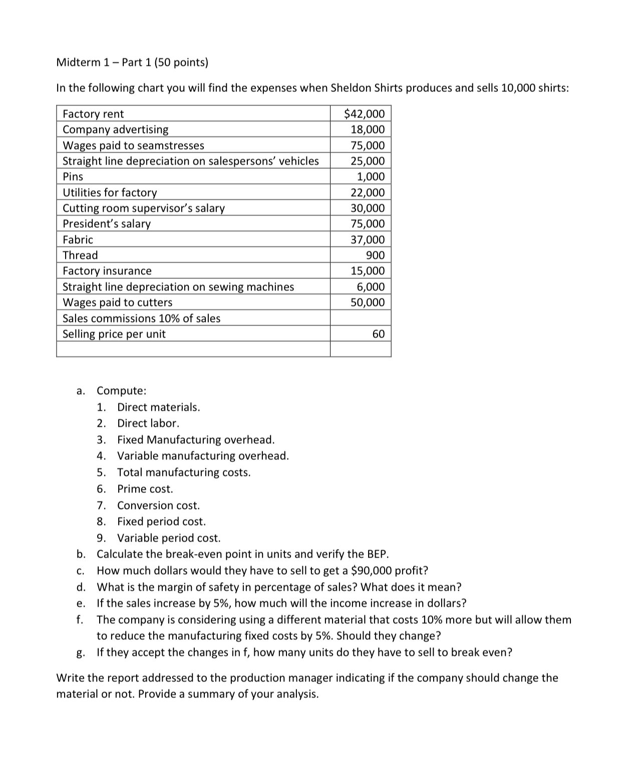 Midterm 1 - Part 1 (50 points) In the following chart you will find the ... Midterm 1 - Part 1 (50 points) In the following chart you will find the ...