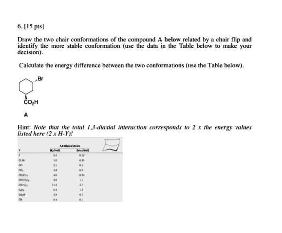 SOLVED: 6.[15 pts] Draw the two chair conformations of the compound below related by chair flip ...