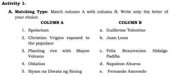 SOLVED: 'match column a with column b. write on the letter of your ...