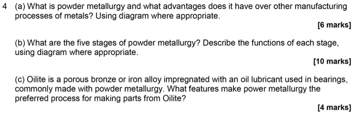 SOLVED: (a) What is powder metallurgy and what advantages does it have ...