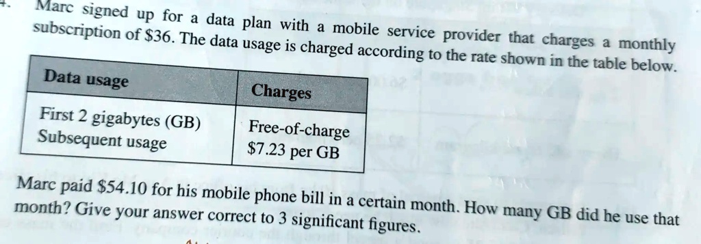 SOLVED: Marc signed up for data subscription of 36. plan with mobile ...