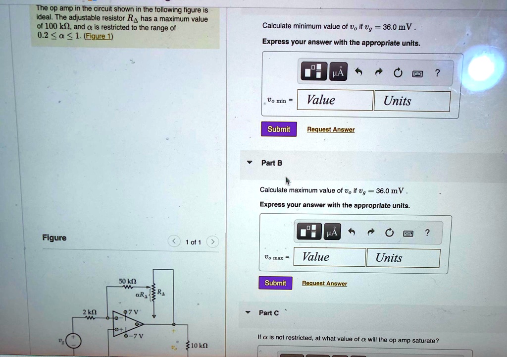 SOLVED: The op amp in the circuit shown in the following figure is ideal.The adjustable resistor ...