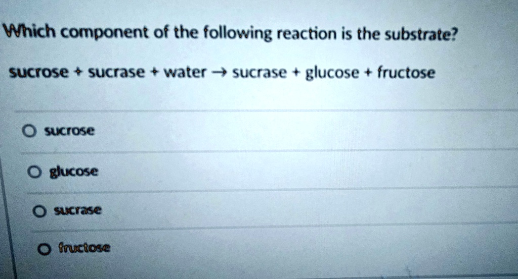 Which component of the following reaction is the substrate? sucrose ...