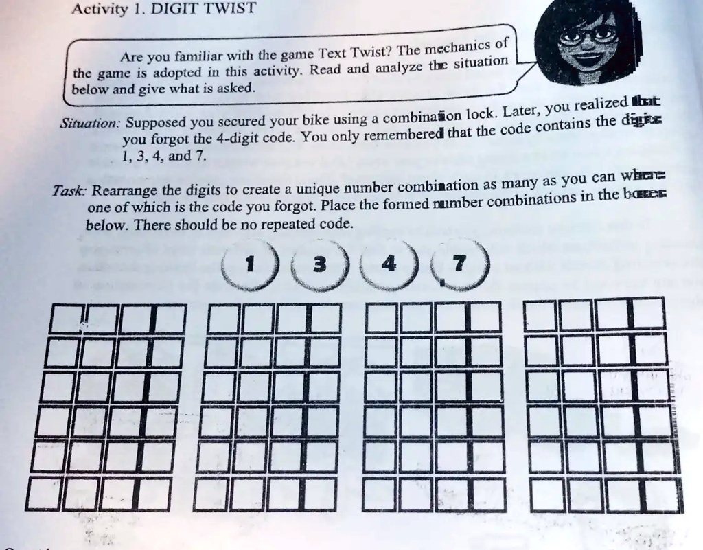 Activity 1: DIGIT TWIST Are you familiar with the game Text Twist? In ...