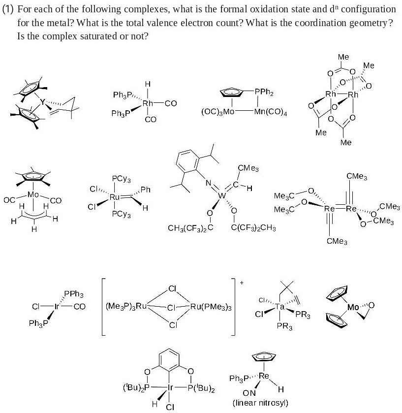 for each of the following complexes what is the formal oxidation state ...