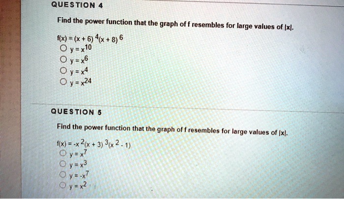 SOLVED: QuESTion 4 Find the power function that the graph of f ...