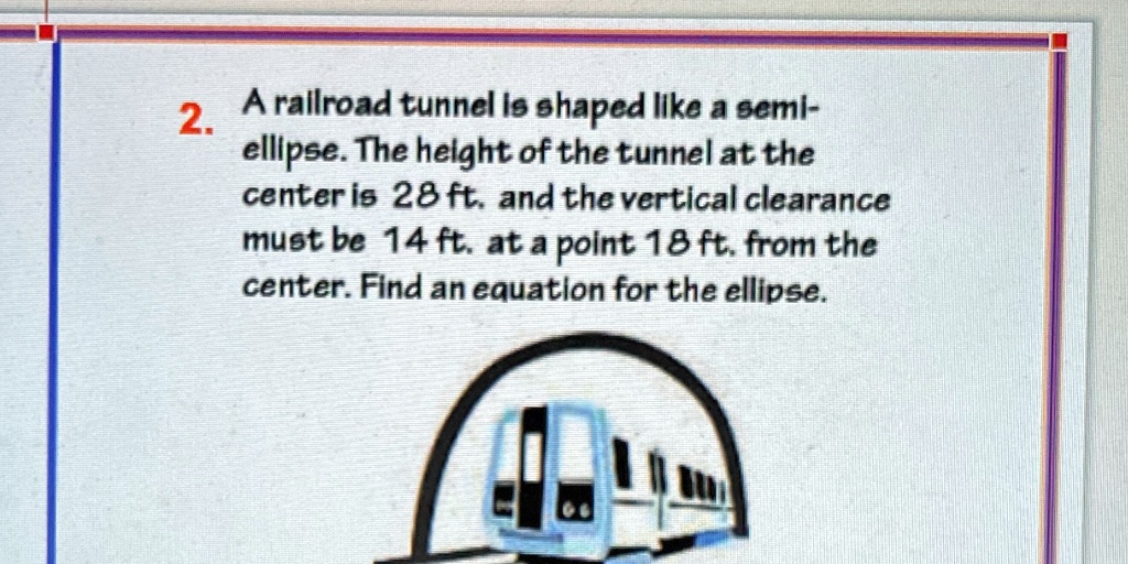 A railroad tunnel is shaped like a semi-ellipse. The height of the ...